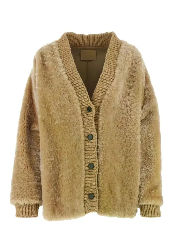 Prada Wool-blend Shearling Cardigan - Neutrals