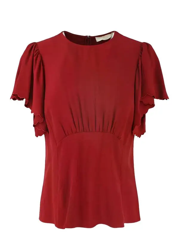 Ulla Johnson Flutter-sleeves Scalloped Blouse - Red