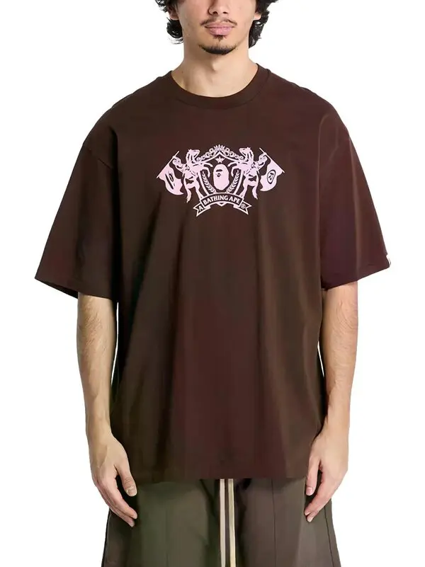 A BATHING APE Crest Logo Print T-shirt - Brown
