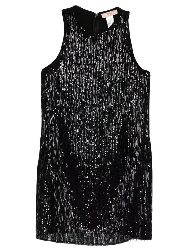 TWINSET Sequined Fringed Mini Dress - Black