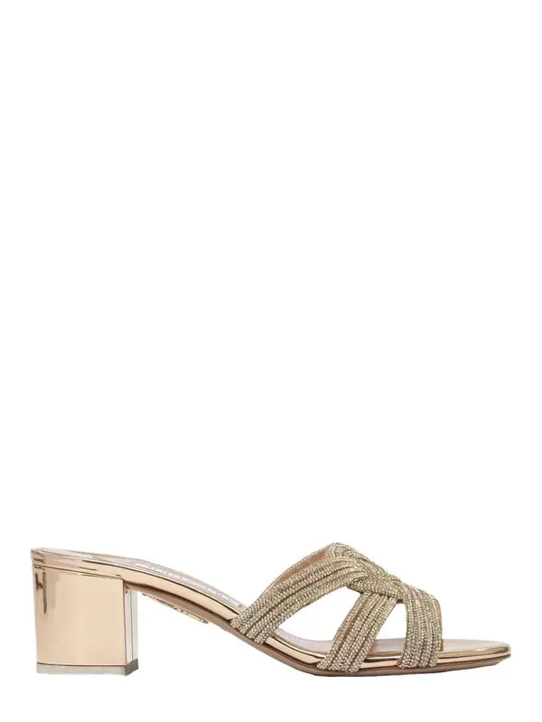 AQUAZZURA Felix Crystal-embellished Block-heel Sandals - Neutrals
