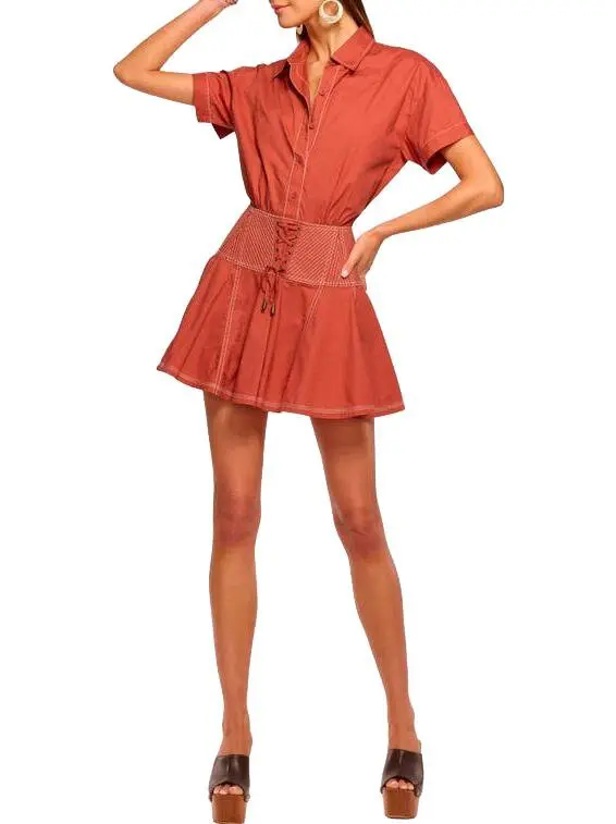 Ramy Brook Georgia Topstitch Detail Cotton Minidress - Amber