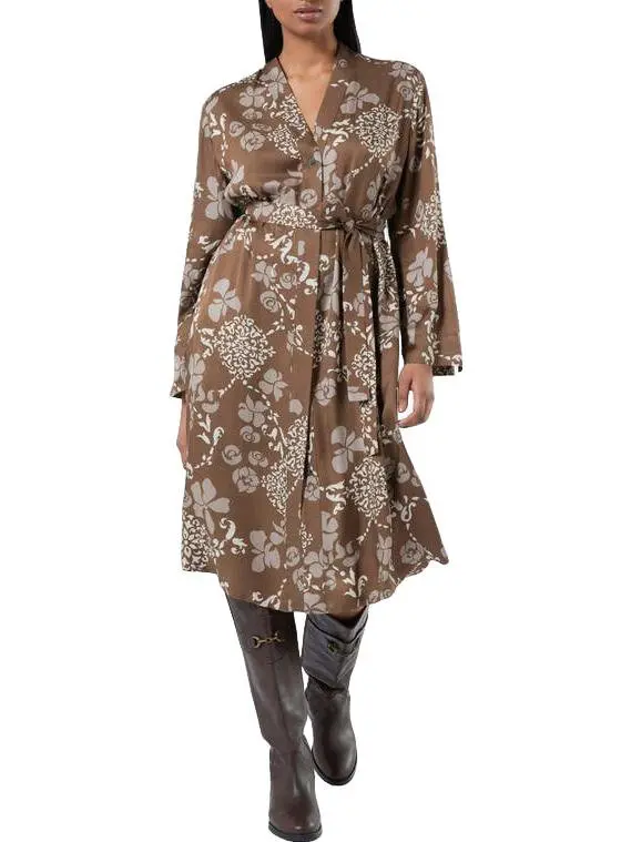Marina Rinaldi Floral Long Sleeve Shirt Dress - Brown