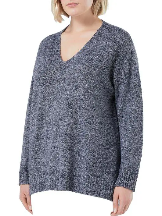 Marina Rinaldi V-neck Wool-blend Sweater - Black White