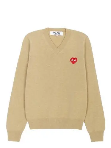 Comme Des Garçons X Invader V-neck Knit Pullover - Camel