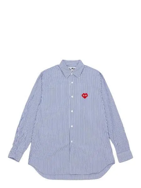 Comme Des Garçons X Invader Pixelwappen Striped Shirt - Blue