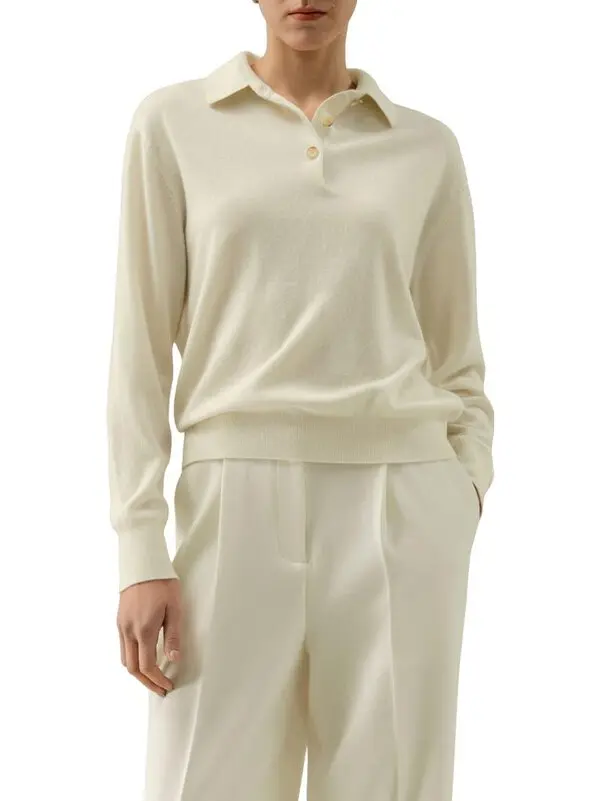 Lilysilk Baby Cashmere Long Sleeve Polo Shirt - Cloud