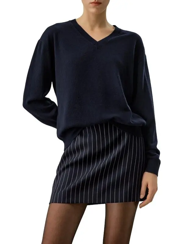 Lilysilk Baby Cashmere V-neck Sweater - Navy Blue