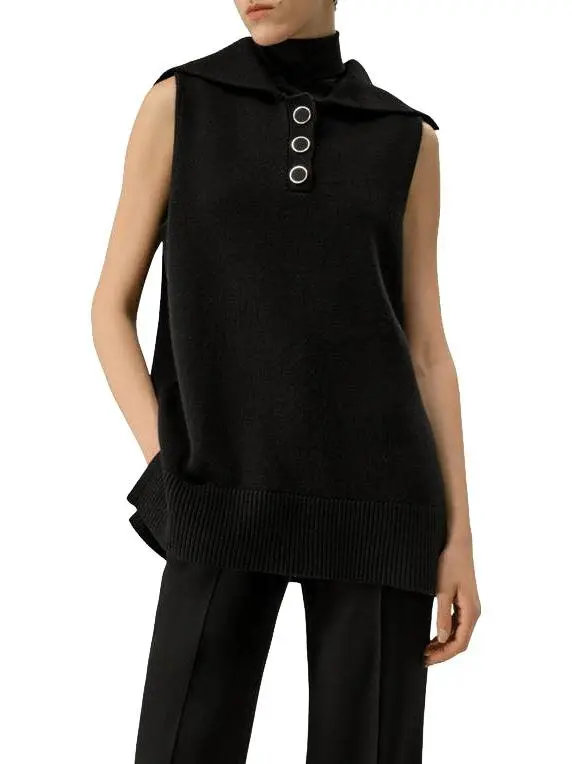 Lilysilk Sleeveless Wool And Cashmere Sailor Collar Sweater - Black