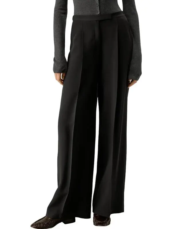 Lilysilk Silk-wool Pleated Wide-leg Trousers - Black