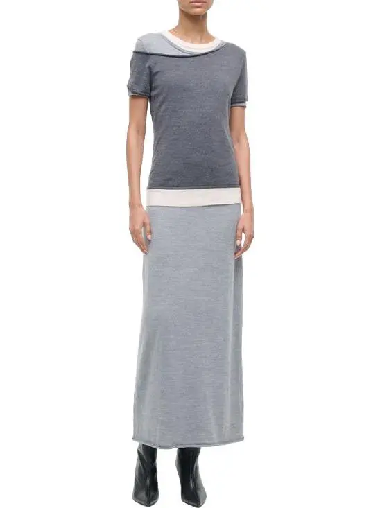 Staud Lyric Layered Wool Blend Maxi Dress - Heather Grey Multi