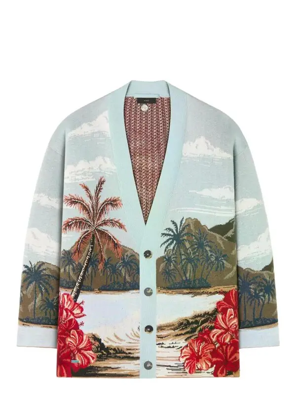 Alanui Tropical-print Cardigan - Blue