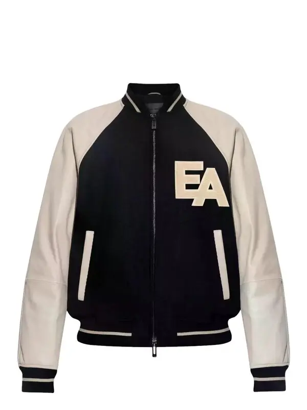 Emporio Armani Leather-sleeved Varsity Jacket - Neutrals