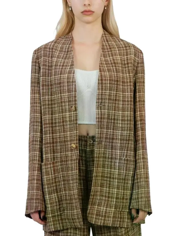 Auralee Checked Coat - Brown