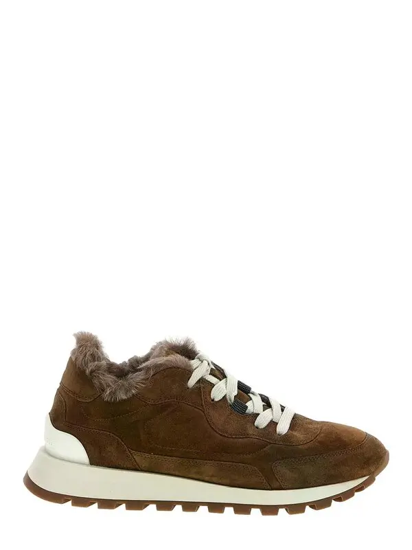 Brunello Cucinelli Shearling-trimmed Sneakers - Brown