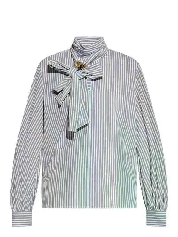Max Mara Striped Shirt With Bow Detail - Brown