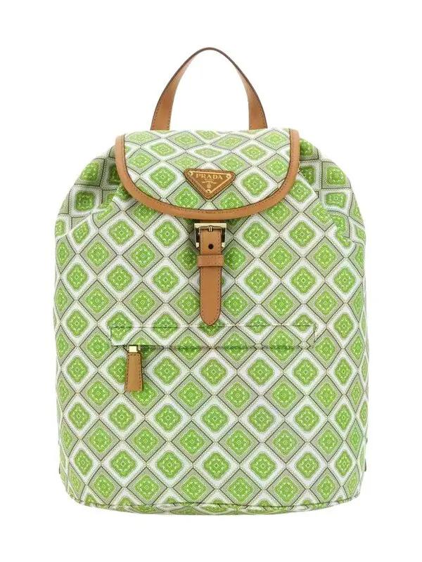 Prada Geometric-print Drawstring Backpack - Green