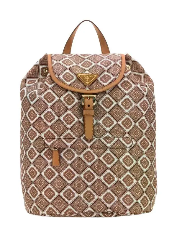 Prada Geometric-pattern Backpack - Brown