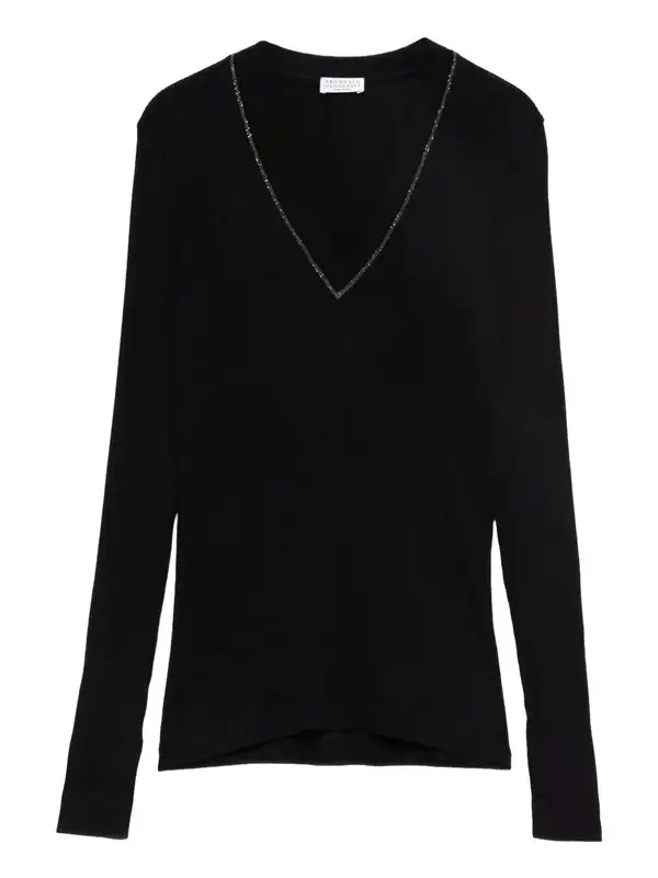 Brunello Cucinelli Embellished V-neck Sweater - Blue