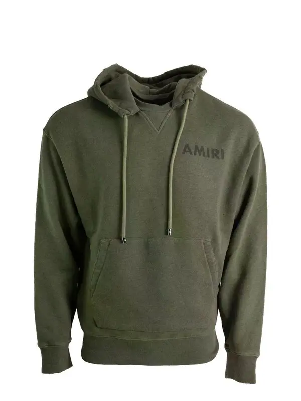 Amiri Logo-detail Frayed-hem Hoodie - Green