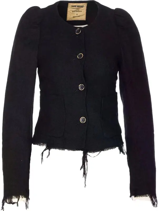 UMA WANG Puff-sleeve Frayed-hem Jacket - Black