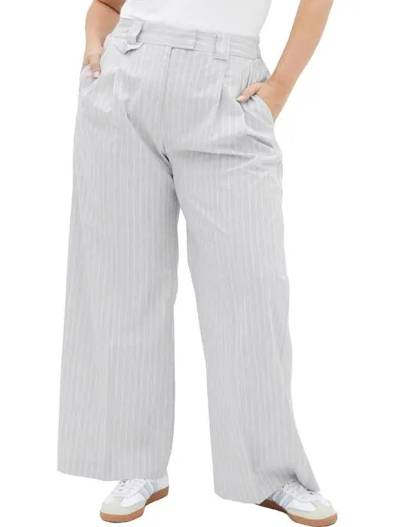 City Chic Jazmin Wide Leg Pants - Silver Stripe