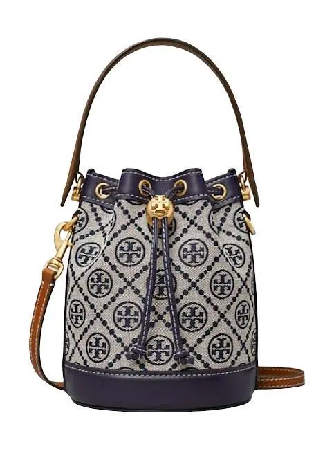Tory Burch T Monogram Mini Bucket Bag - Tory Navy Blue