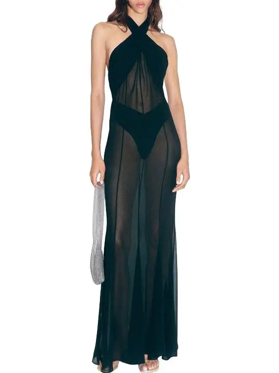 Mango Mesh Halter Gown - Black