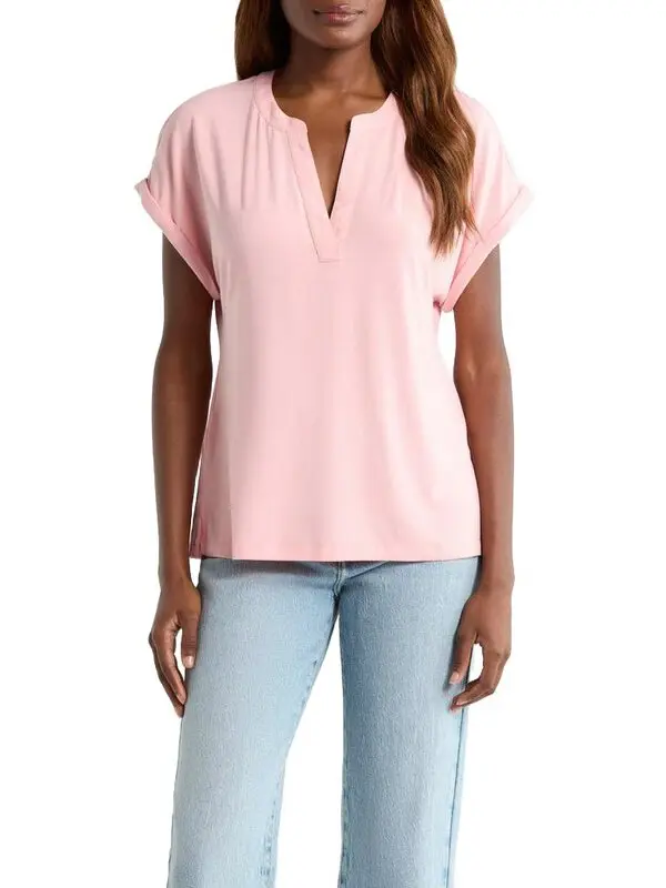 Tommy Bahama Split Neck Knit Top - Quartz Pink
