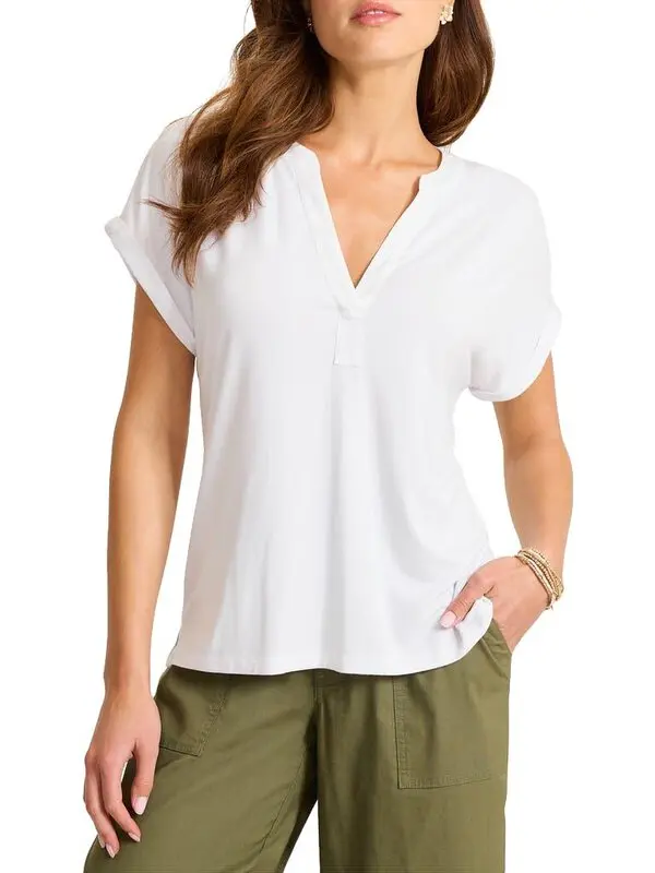 Tommy Bahama Split Neck Knit Top - White