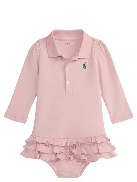 Ralph Lauren Long Sleeve Cotton Polo Dress & Bloomers Set - Surfside Rose