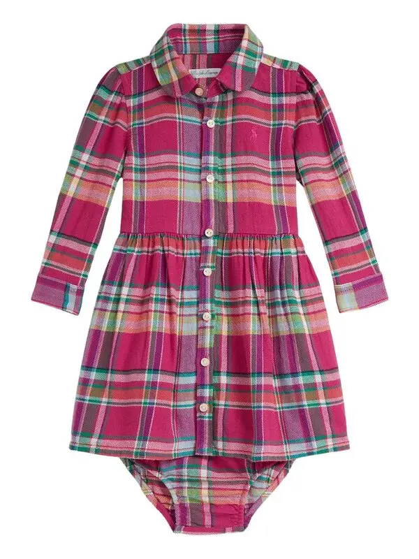 Ralph Lauren Cotton Plaid Shirtdress & Bloomers Set - Pink-purple-green Multi
