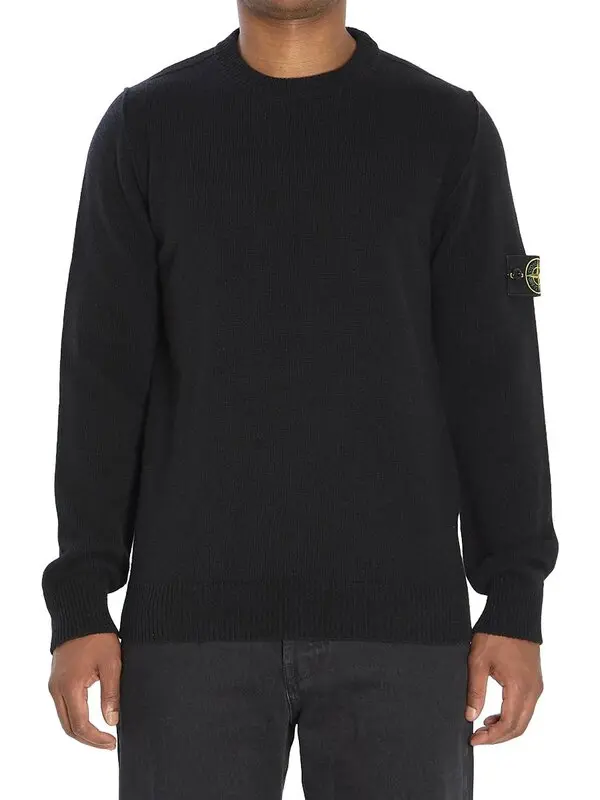 Stone Island Crew Neck Wool-blend Sweater - Black