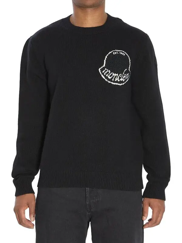 Moncler Logo Sweater In Wool - Black
