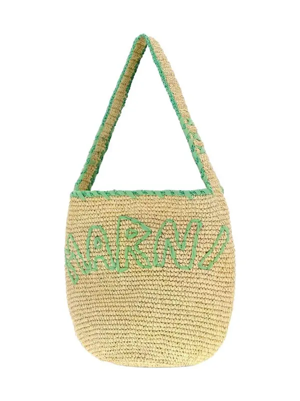 Marni Large Logo-embroidered Raffia Tote - Neutrals