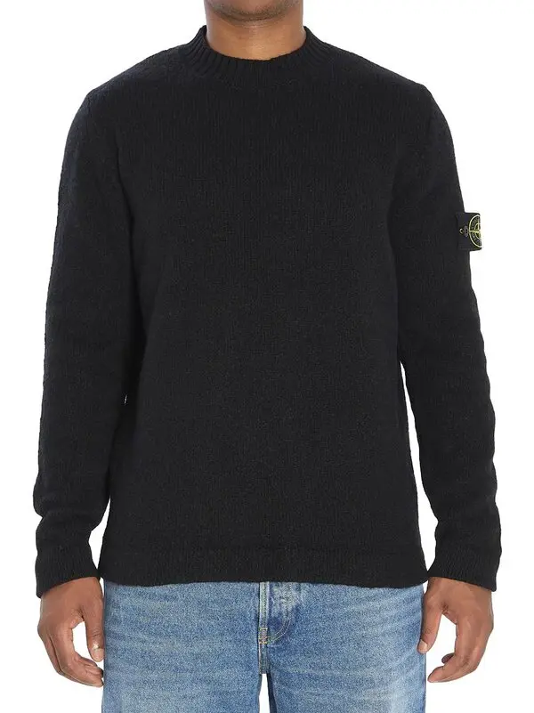 Stone Island Crew Neck Brushed Sweater - Black