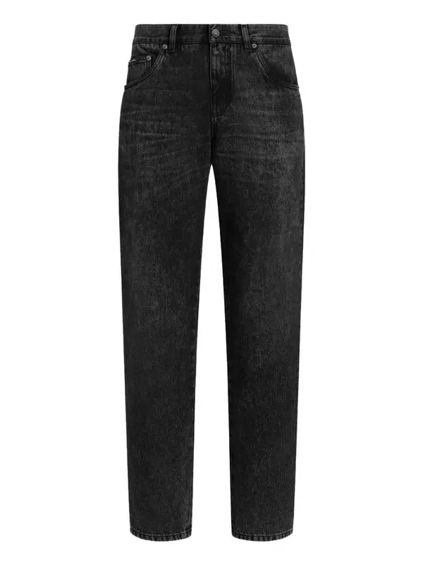 Dolce & Gabbana Cotton Jeans With Logo Appliqu - Black