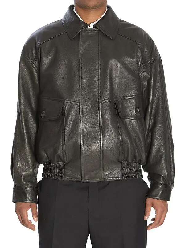 Saint Laurent Balloon Bomber Jacket In Lambskin Leather - Black