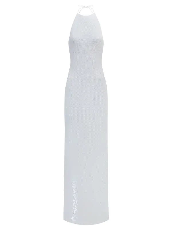 THE NEW ARRIVALS ILKYAZ OZEL Cindy Open-back Sequined Gown - White