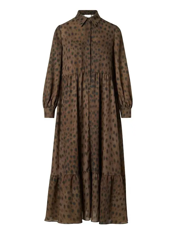 Akris Leopard-print Viscose Georgette Midi Shirtdress - Hazel-bark