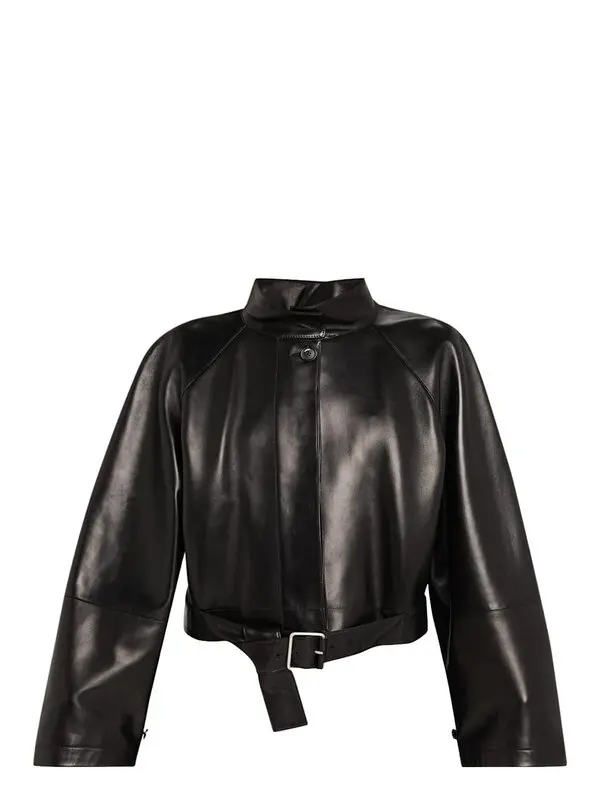 Loewe High-neck Leather Cropped Jacket - Black