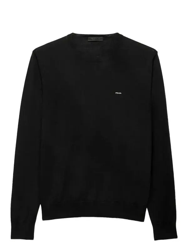 Prada Embroidered Long-sleeve Wool Sweater - Black