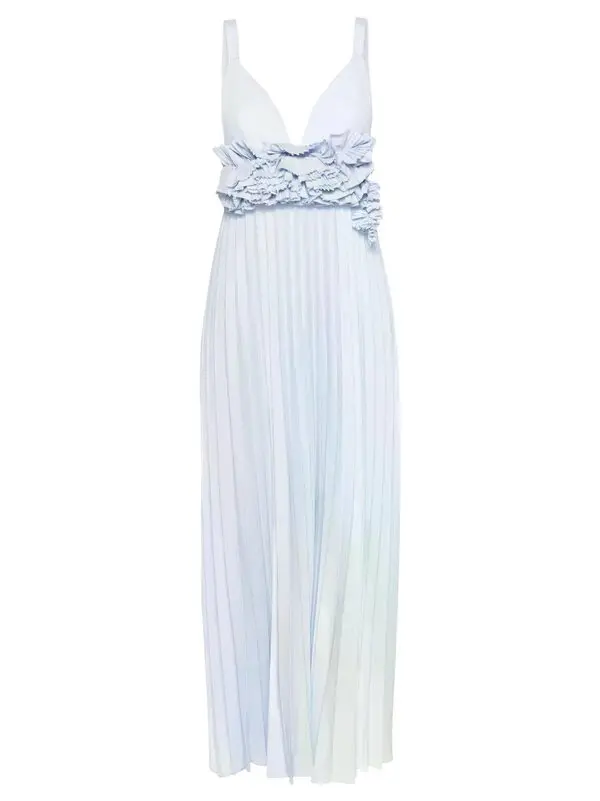 P.a.r.o.s.h Floral-appliqué Pleated Gown - Blue