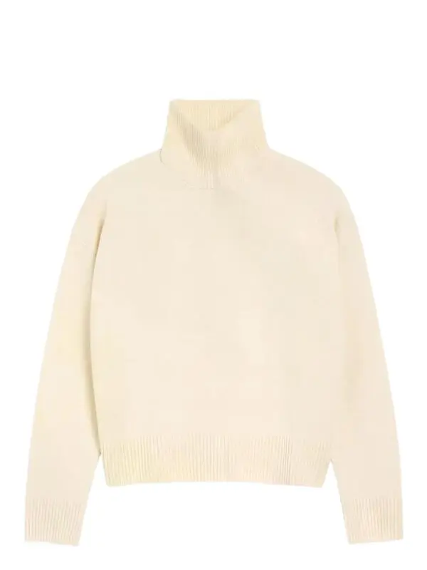 AMI Paris De Coeur Funnel-neck Wool Sweater - Neutrals