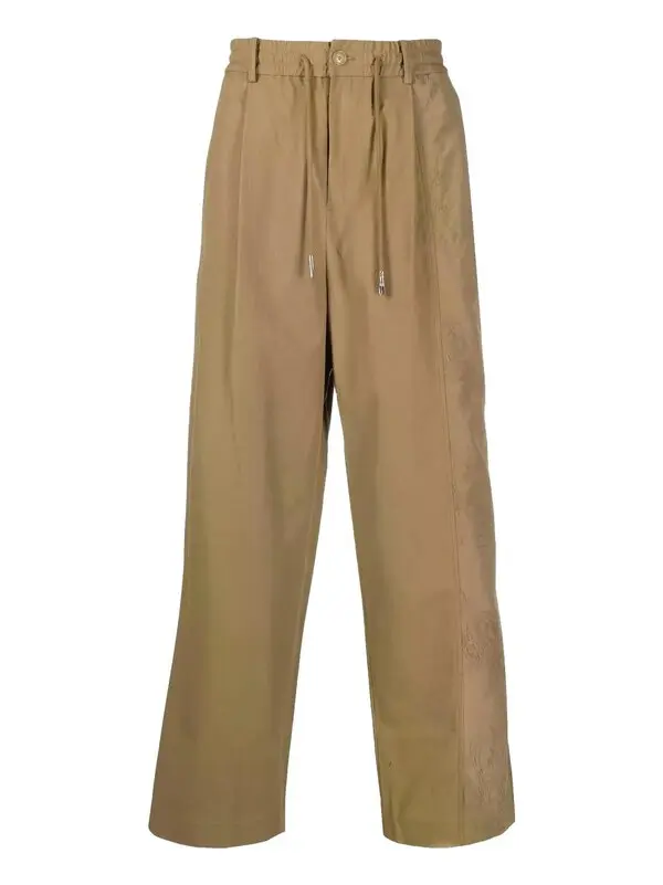 FENG CHEN WANG Embroidered-panel Drawstring Trousers - Neutrals