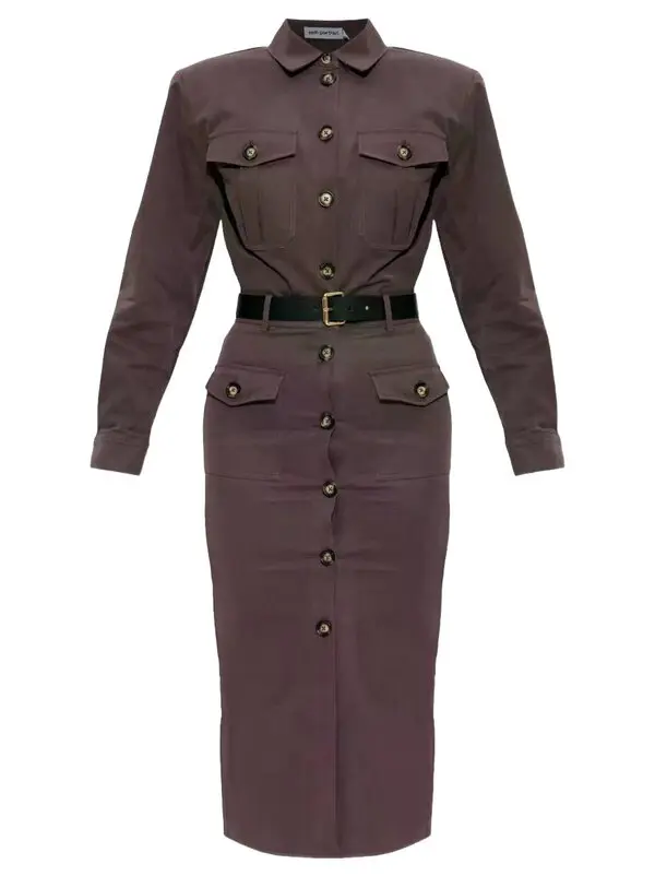 SELF-PORTRAIT Buttoned-up Belted Dress - Brown