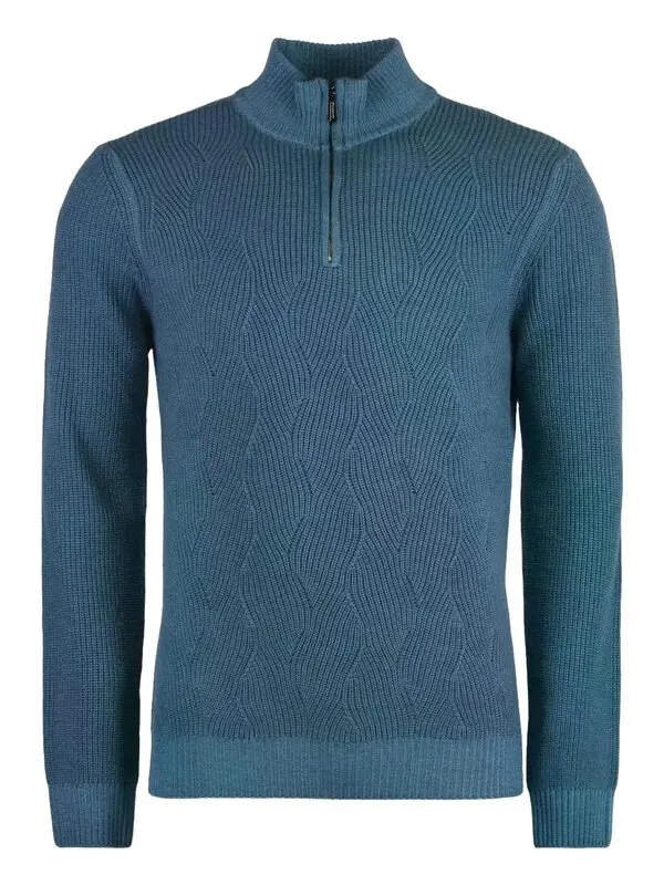 MOORER Half-zip Cable-knit Wool Sweater - Blue