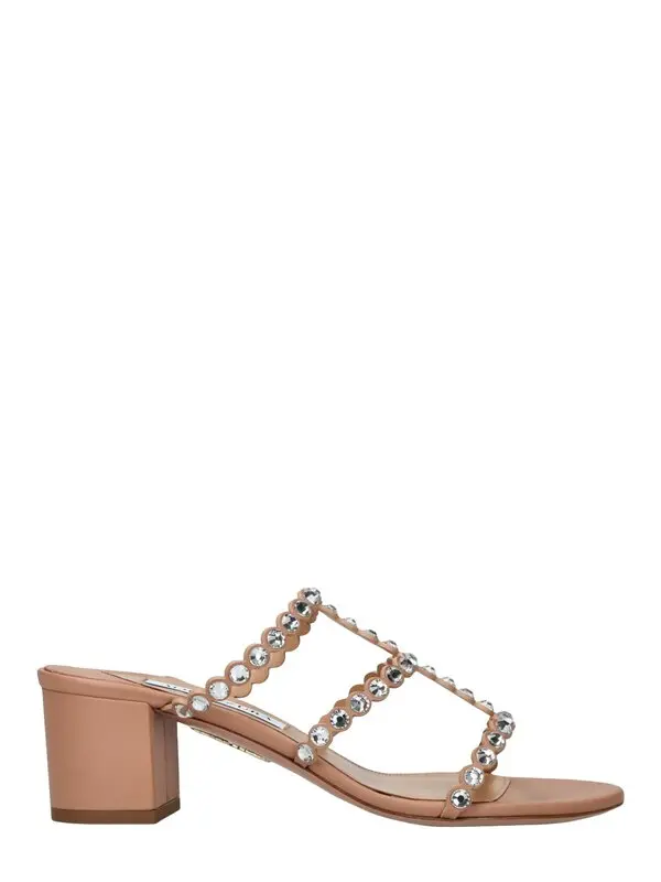 AQUAZZURA Leather Tequila 50 Embellished Sandals - Pink