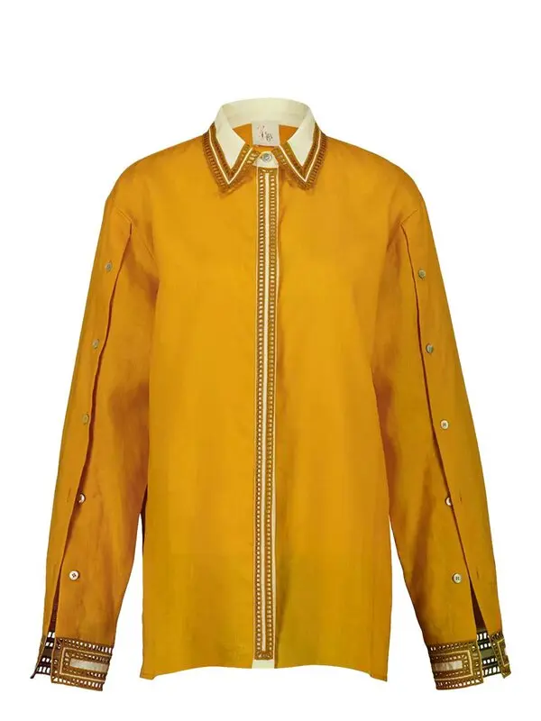 PAULA Embroidered Button-up Shirt - Yellow