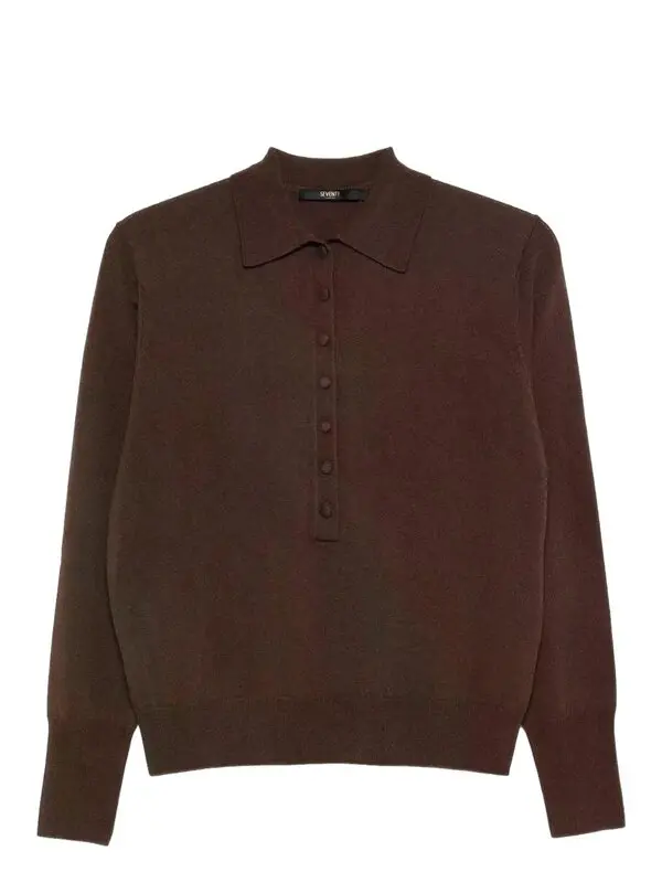 Seventy Button-placket Long-sleeved Polo Top - Brown